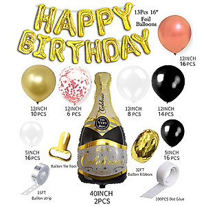 Champagne Balloon Garland Arch Kit, Gold Black Rose Gold and White Balloons Garland Kit Birthday Party Decorations for Women Men