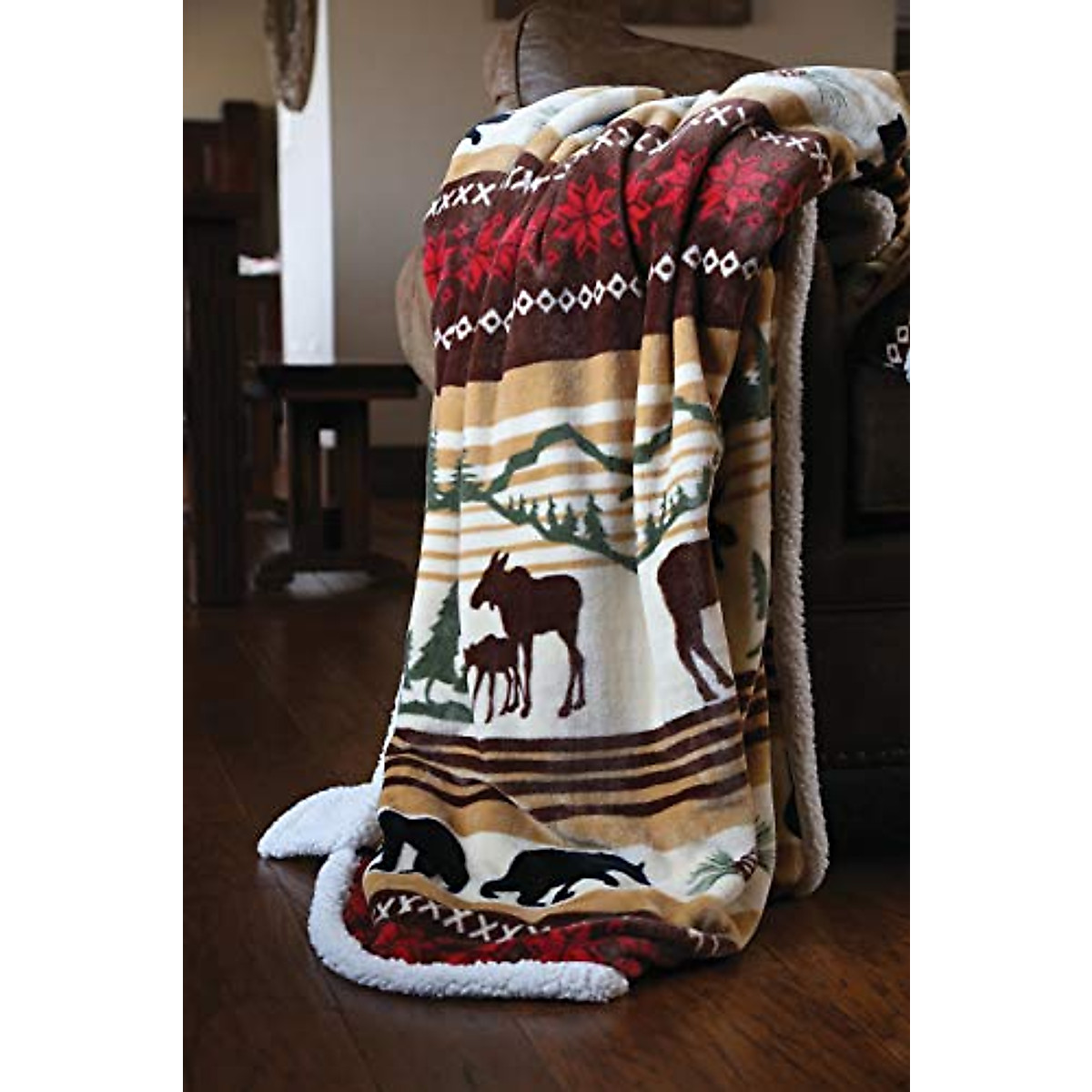 Carstens Soft Sherpa Plush Throw Blanket, Hinterland Collection 54" x 68"