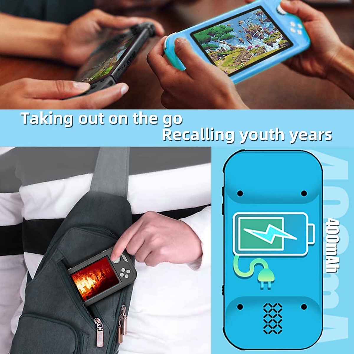 Handheld Game Console 3.5inch Mini Retro Gaming Player 700 Classic Games Rechargeable Game Consoles Box for Kids Boys Children (Turquoise)