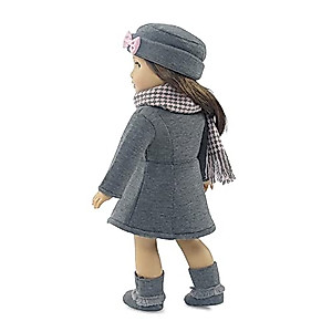 Emily Rose 18-inch Doll Clothes - Grey and Pink 4 PC 18" Doll Winter Coat Outdoor Outfit, Includes Matching Hat, Boots and Scarf | Compatible with American Girl Dolls