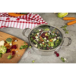 KUHN RIKON Allround Oven-Safe Induction Non-Stick Serving Pan with Glass Lid, 28 cm, Stainless Steel, Silver