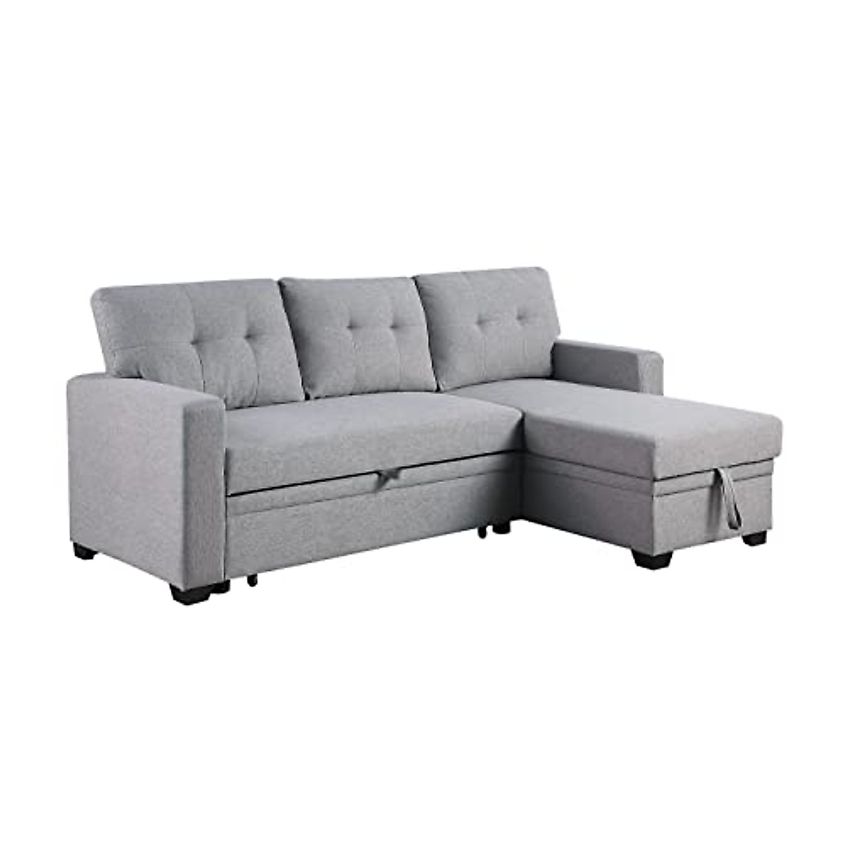 LOVMOR 82 inch Convertible L Shaped Sleeper Sectional Sofa Linen with Storage Chaise, Pull Out Bed,Reversible Corner Couch Design, Light Grey-1