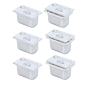 BIEAMA 6-Pack Hotel Pans with Lid, 1/9 Size 2.6" Deep, NSF, Catering Food Pan, Commercial Stainless Steel Pan with Cover