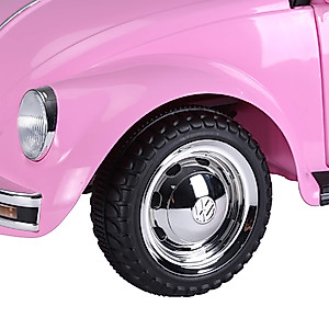 Aosom Licensed Volkswagen Beetle Electric Kids Ride-On Car 6V Battery Powered Toy with Remote Control Music Horn Lights MP3 for 3-6 Years Old Pink