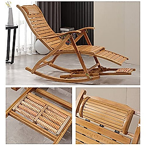 Lounge Chair, Rocking Chairs for Adults Wood Extra Large Stable Ergonomic Garden Deck Chairs Foldable Recliner Load-Bearing 200kg Bamboo Sun Loungers