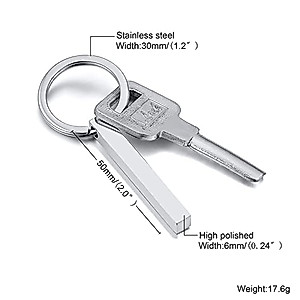 VNOX Customize Stainless Steel 3D Dainty 4 Sided Vertical Cuboid Bar Keychain for Men Women,Set for 4