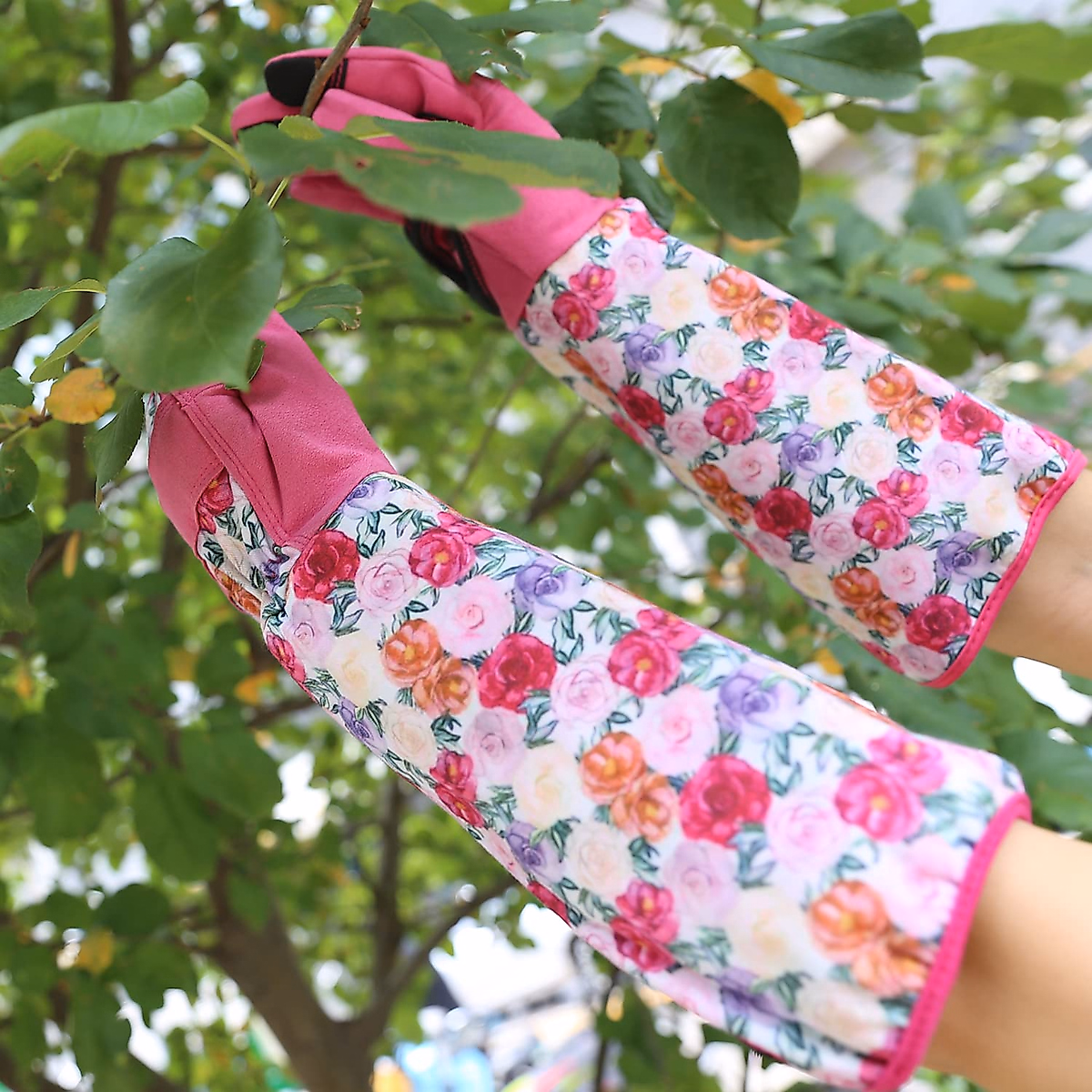 OLSON DEEPAK Long Gardening Gloves for Women,Leather Garden Gloves,Rose Thorn Proof Protective Gloves for Yard, Prunting,Weeding, Ladies Gardening Gifts(Pink)