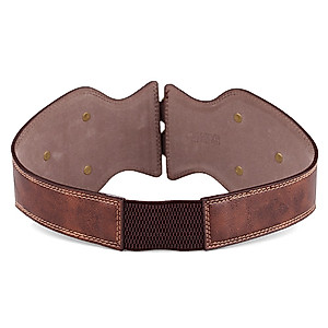 ICSTH Womens Obi Belt Vintage PU Leather Elastic Wide Waist Belt Fashion Retro Wide Belts (92CM)