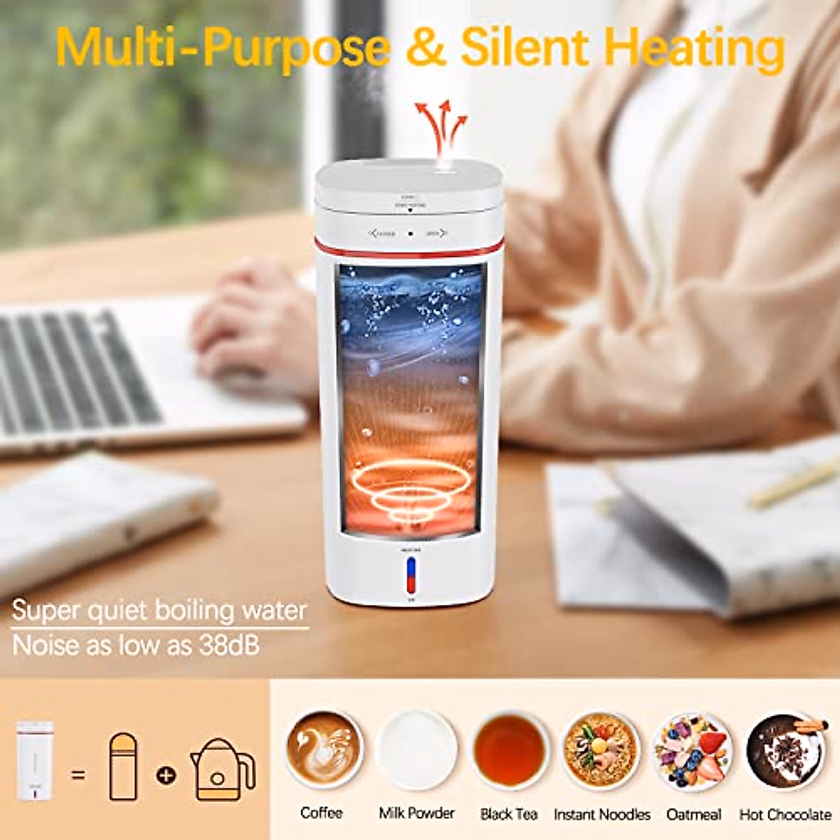 AVWOO Travel Electric Kettle, Portable Electric Kettle, Water Boiler for Travel, Small Electric Kettle Stainless Steel with Boil Dry Protection, Keep Warm, BPA Free, Child Lock - Larger Capacity