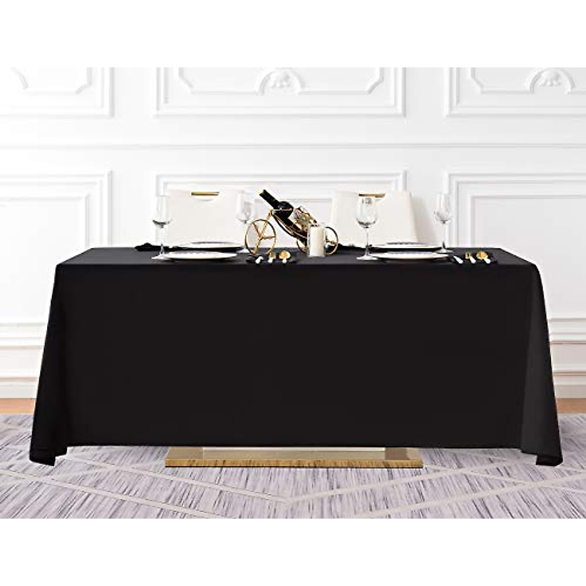 Surmente Tablecloth 90 x 132-Inch Rectangular Polyester Table Cloth for Weddings, Banquets, or Restaurants (Black) ……