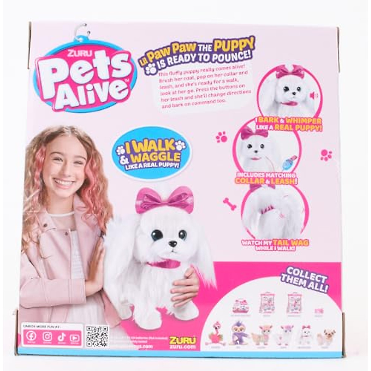 Pets Alive Lil' Paw The Walking Puppy by ZURU Interactive Dog That Walk, Waggle, and Barks, Interactive Plush Pet, Electronic Leash, Soft Toy for Kids and Girls
