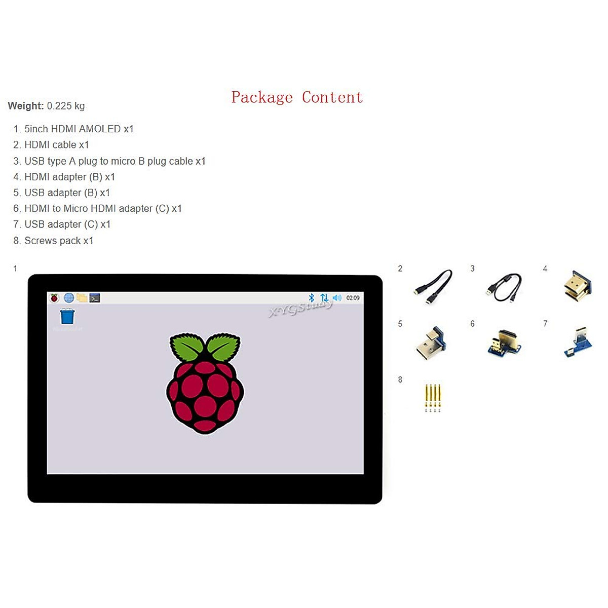 5inch HDMI Capacitive Touch AMOLED Display Monitor with Toughened Glass Cover Screen Resolution 960×544 Supports PC Raspberry Pi 4 3 Model B B+ Zero Jetson Nano @XYGStudy