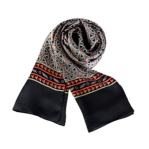 YangtzeStore Charmeuse Satin Silk Scarf for Men (Black with Check Pattern)