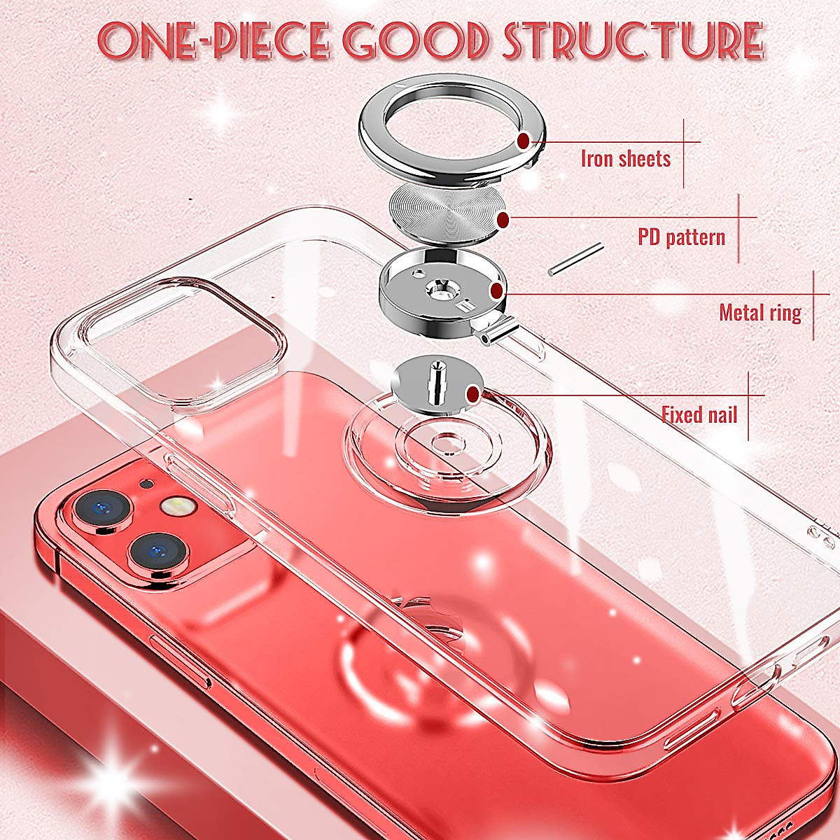 Guuboly Crystal Clear Designed for iPhone 12 Case, iPhone 12 Pro Case Clear Soft Slim Fit Transparent Silicone Flexible Shockproof Bumper Cover with Ring Holder Kickstand for iPhone12/12Pro 6.1 inch