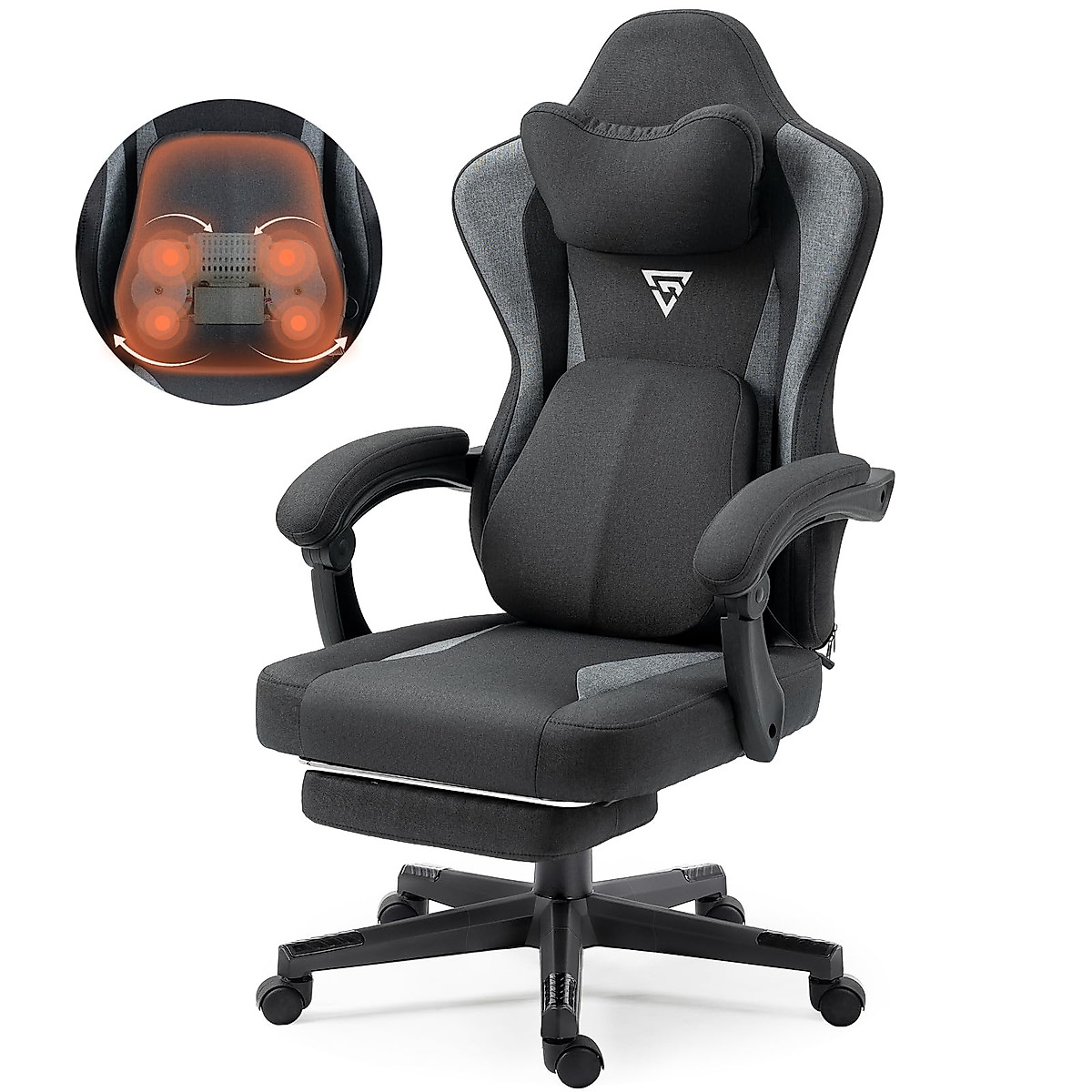 Vigosit Gaming Chair with Heated Massage Lumbar Support, Breathable Fabric Office Chair with Pocket Spring Cushion and Footrest, Recliner High Back PC Chair for Adult Black, JD-0801BK