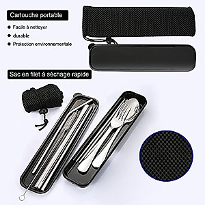 DAONG Portable Cutlery Set, Camping Cutlery Set, Travel Cutlery Set, Stainless Steel Table Cutlery Set, with Organiser for Home, Kitchen, School, Workplace, Lunch Box (Silver 9 pieces)