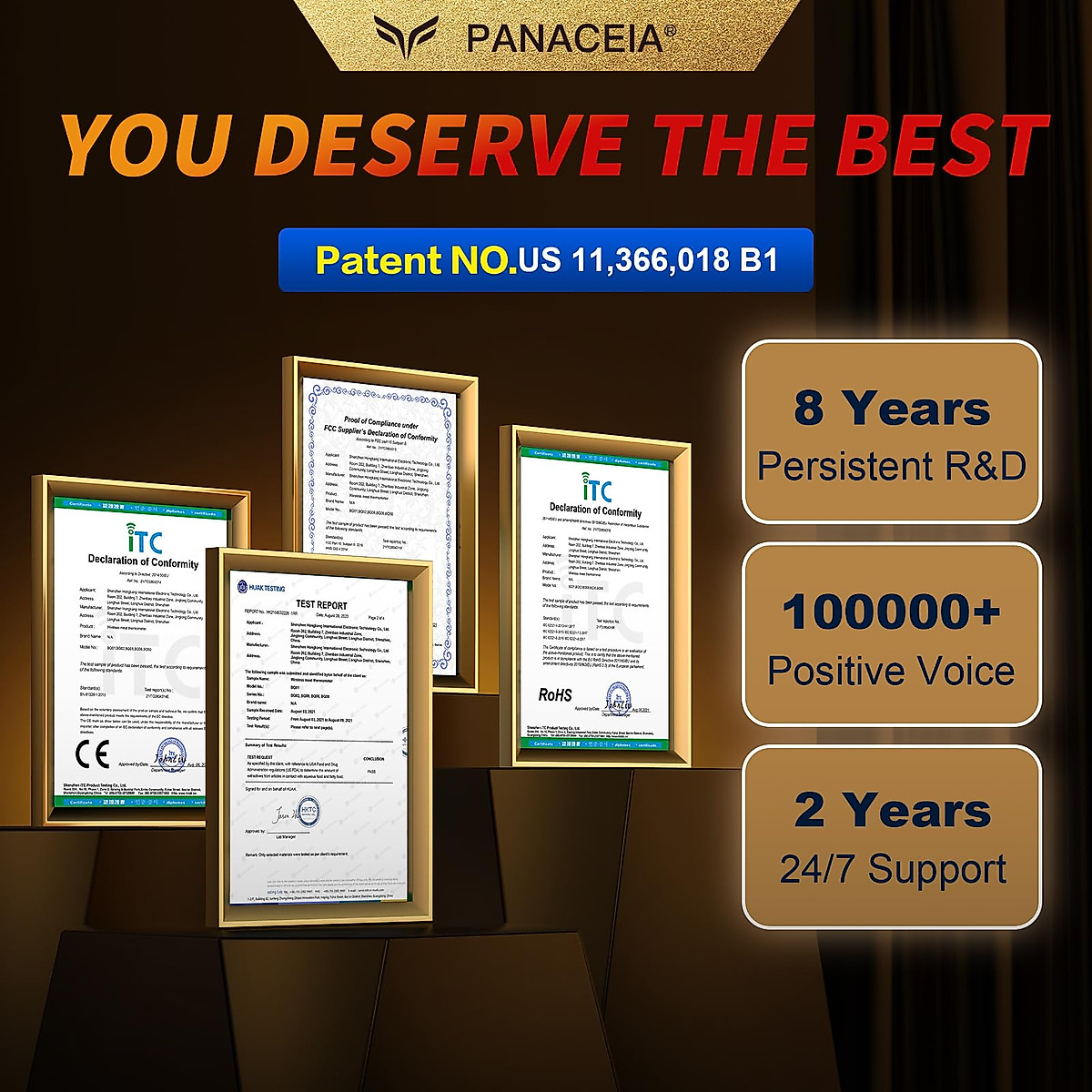 Paneceia Wireless Meat Thermometer Digital, 800FT Long Range Bluetooth Cooking Thermometer, Food Thermometer for Remote Monitoring of Grill, Oven, Smoker, Air Fryer, Rotisserie, iOS & Android App