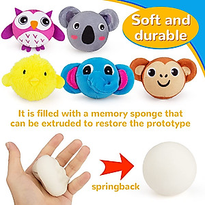 teytoy Mini Sensory Stress Ball for Kids and Adults,5 pcs Plush Stuffed Animals Farm Friends Infant and Toddler Toys Owl, Elephant, Koala, Chicken and Monkey Anxiety Relief Squeeze Toys