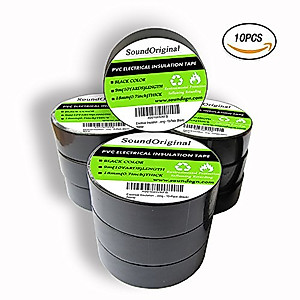 SoundOriginal Black Electrical Tape 10 Pack 3/4-Inch by 30 Feet, Voltage Level 600V Dustproof, Adhesive for General Home Vehicle Auto Car Power Circuit Wiring Black