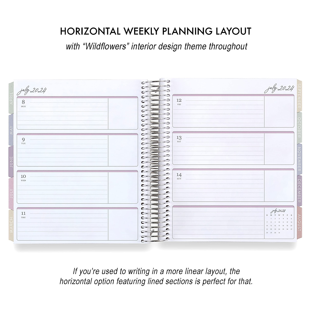 7" x 9" Platinum Spiral Coiled Life Planner (July 2023 - June 2024) - Colorblends Classic Cover + Inspire Interior Pages. Hourly Weekly & Monthly Agenda by Erin Condren