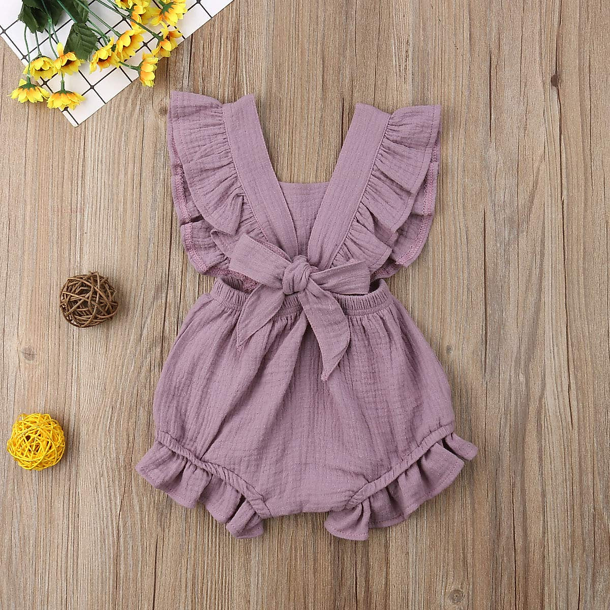 VISGOGO Toddler Baby Girl Ruffled Rompers Sleeveless Cotton Romper Bodysuit Jumpsuit Clothes (6-12 Months, Purple)