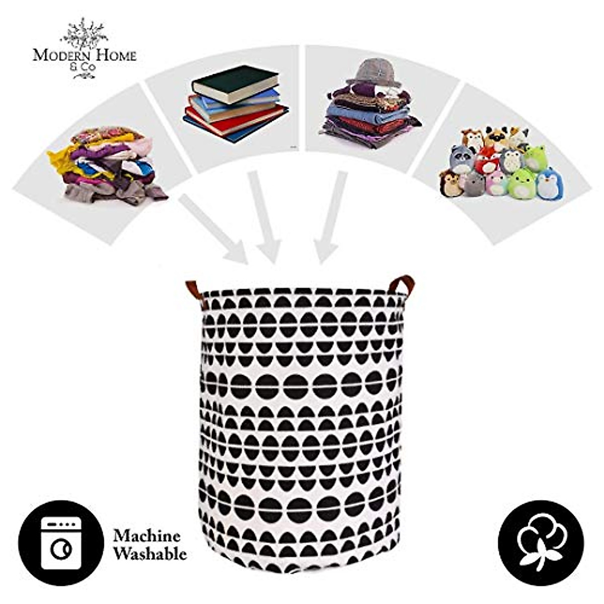 ModernHome & Co 19.7in Tall Laundry Basker Large Hamper Room Storage Decor Waterproof Foldable Canvas Laundry Baskets Kawaii Room Decor Baskets For Organizing Baby Hamper Laundry Bag (Black sm Polka)