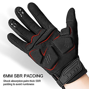 ROCKBROS Mountain Bike Gloves Dirt Bike Gloves Motorcycle Cycling Gloves with 6MM Gel Pad Touch Screen Knuckle Protection Gloves for BMX MX ATV MTB Racing Black-M