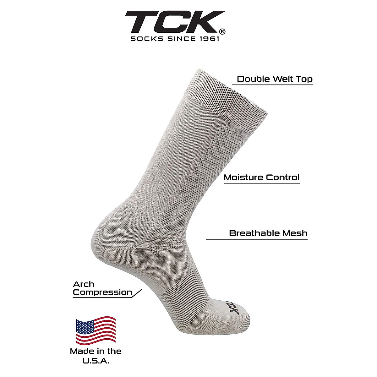 TCK Skate Liner Hockey Socks Crew Length (Grey, Small)