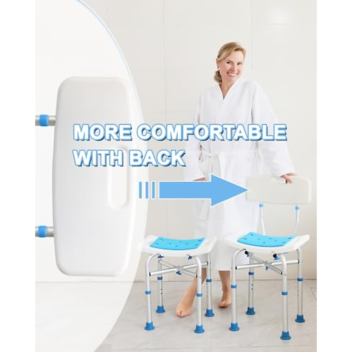 FSA HSA Heavy Shower Chair for Inside Shower with Back, Padded Shower Chair for Inside Bathtub with Grab Bar, Adjustable Shower Stool for Inside Shower for Senior/Elderly/Pregnant by SOUHEILO