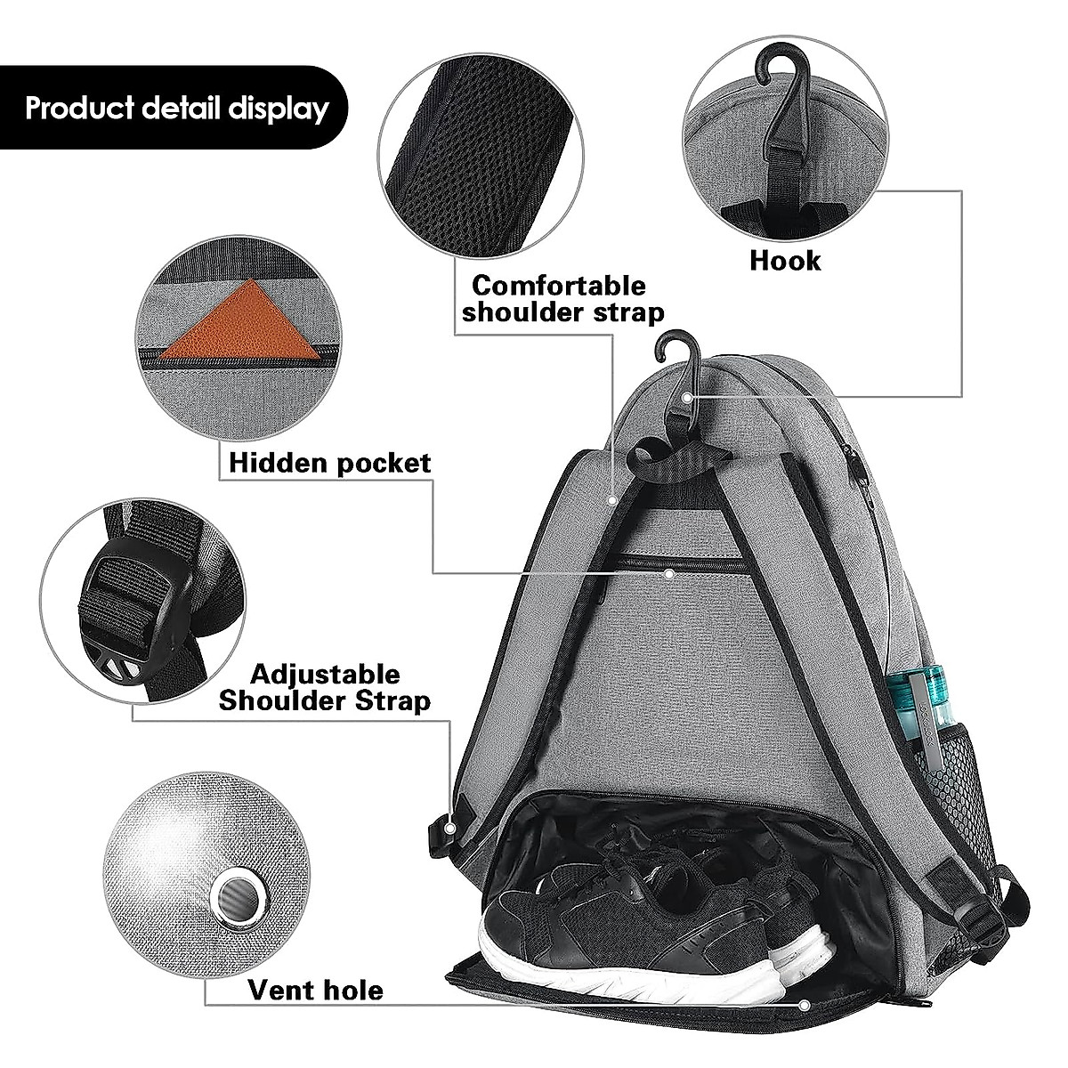 Tennis Backpack for Men Women, Large Tennis Bag Holds 2 Rackets with Ventilated Shoe Compartment, Waterproof Racket Bags for Badminton Pickleball Squash Racquetball, Bonus A Tennis Ball Waist Pouch