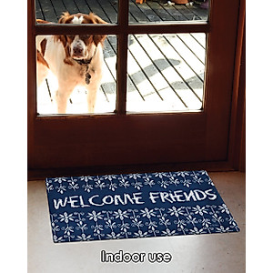 Toland Home Garden 800335 Chalk Flowers Welcome- Blue Welcome Door Mat 18x30 Inch Flower Outdoor Doormat for Entryway Indoor Entrance