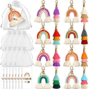 32 Pcs Rainbow Party Favors Set Include 8 Pcs Rainbow Macrame Keychains,8 Boho Tassel Keychains,8 Organza Bags and 8 Thank You Cards for Women Wedding Birthday Baby Shower Guests Gifts