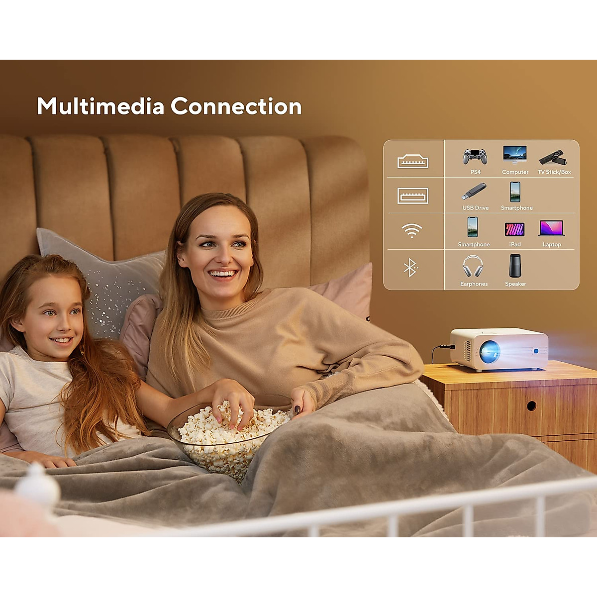 Native 1080P HD Projector, WiFi Projector, AKIYO 300" Mini Portable Movie Projector with Carrying Bag, Home Theater Video Projector, Compatible with HDMI, USB, Laptop, DVD, iOS, and Android Smartphone