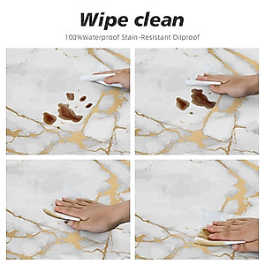 Aiojool White Marble Print Tablecloth Elastic Edged Round Fitted Table Cover Waterproof Table Cloth for Indoor Outdoor Dinning Fit 45'' - 50'' Table, Medium