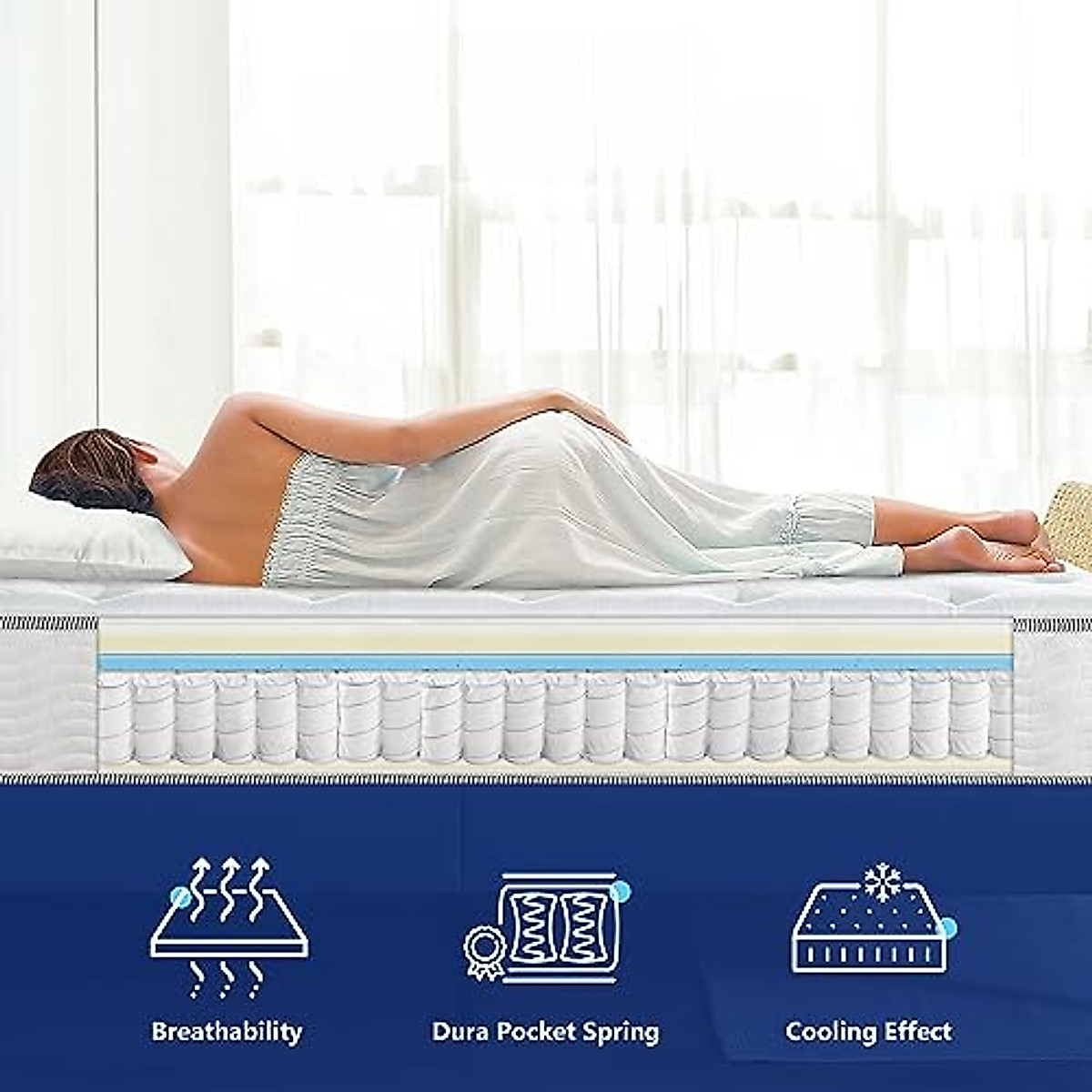 Olee Sleep King Mattress, 10 Inch Plush Cloud Hybrid Mattress, Gel Infused Memory Foam, Pocket Spring for Support and Pressure Relief, CertiPUR-US Certified, Bed-in-a-Box, Soft, King Size