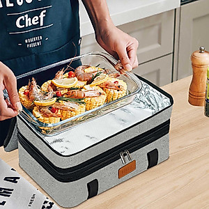 LHZK Double Insulated Casserole Carrier, Expandable Casserole Carriers for Hot or Cold Food, Insulated Food Carrier for Travel, Parties, Picnic, Fits 11 x 15 or 9 x 13 Baking Dish (Grey)