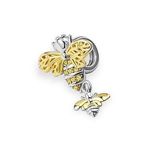 GMXLin Gold Plated Queen Bee Charm for Pandora Bracelets Mother and Daughter Son Insect Dangle Bead for Sister Mom Grandma Birthday Gift