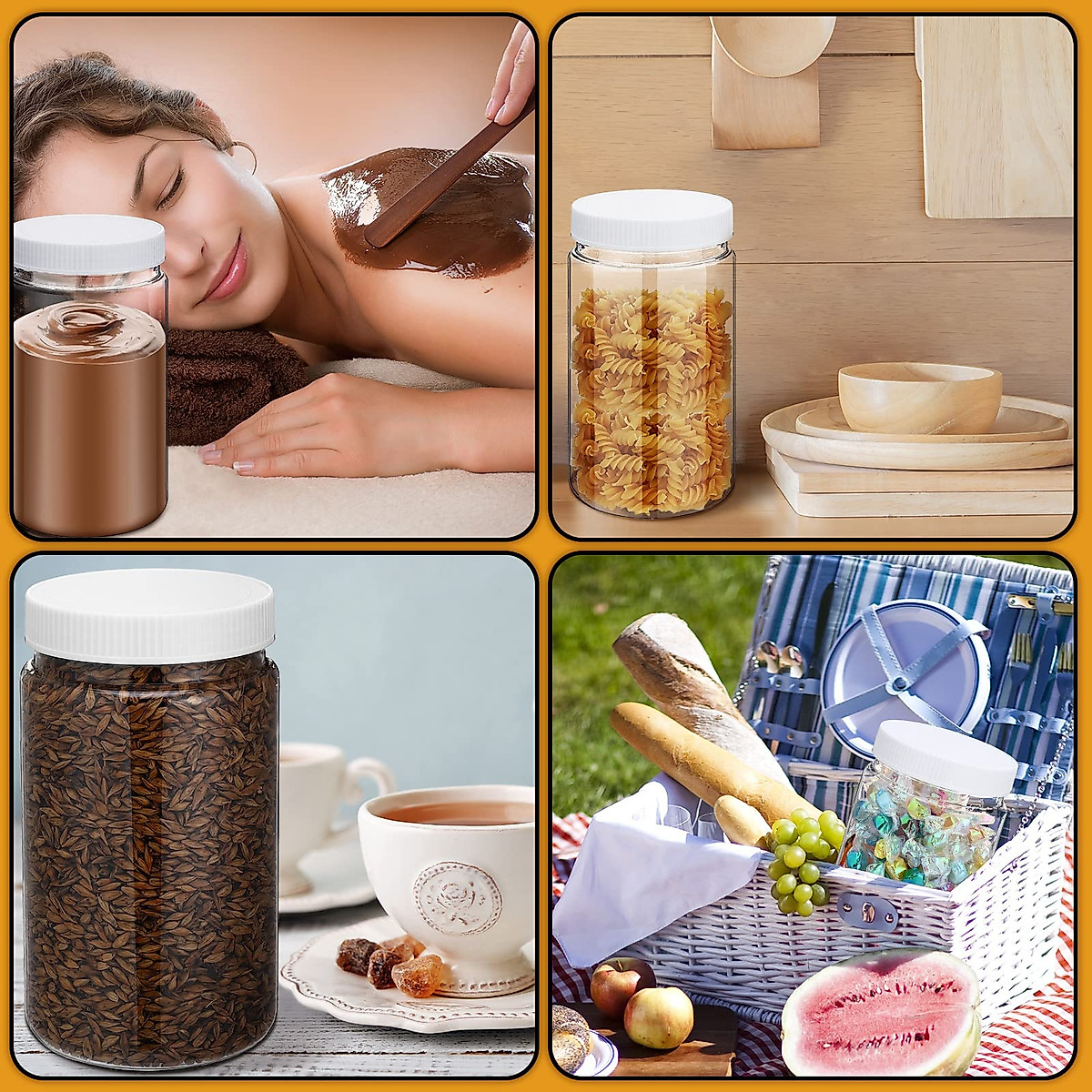 15 Pack 32 oz Plastic Jars with Lids Clear Mason Jars Large Storage Container Wide Mouth Empty Bulk for Home Food Candy Organizing Kitchen(White)