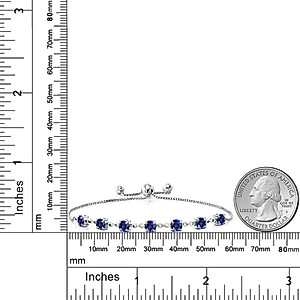 Gem Stone King 2.45 Cttw Blue Created Sapphire Tennis Bracelet For Women In 925 Sterling Silver | Round 4.5MM | Fully Adjustable Up to 9 Inch