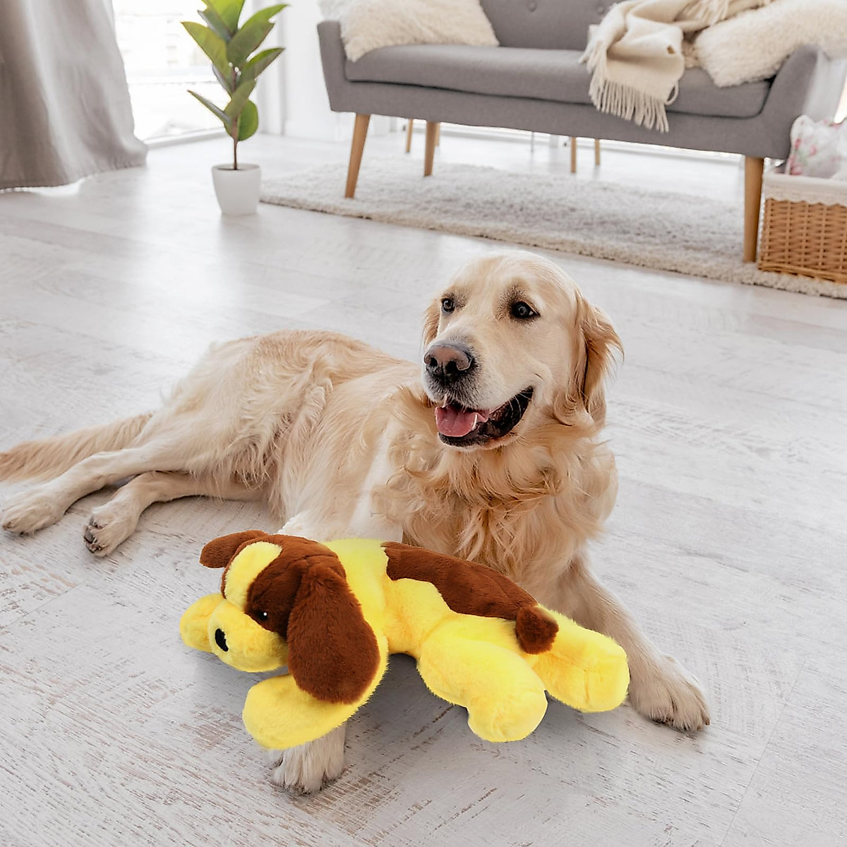 CZTNNZK Heartbeat Puppy Toy for Anxiety Relief, Dog Behavioral Aid Toy for Puppies Sleep Aid Separation Anxiety Soother,Newborn Puppy Sleep Aid Plush Toy,Plush Toys for Dogs.(Yellow)