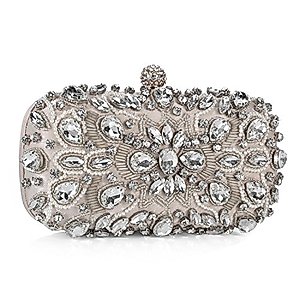 UBORSE Women Wedding Clutch Purse Noble Crystal Beaded Evening Bag Clutch Bag Apricot Small