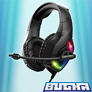 five below Bugha Exclusive LED Gaming Headset w/Boom mic, 3.5mm aux-in + PC Connector, Black