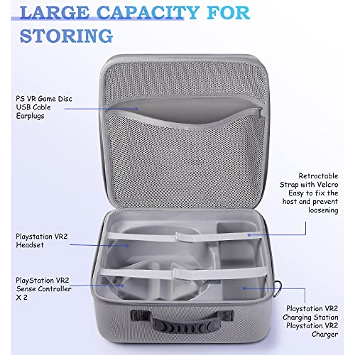 Hastraith Carrying Case for PSVR2 Console, Travel Bag with Built-in Zippered Pocket for Store Small Accessories, Portable Handbag with Shoulder Strap for PSVR2 Controller