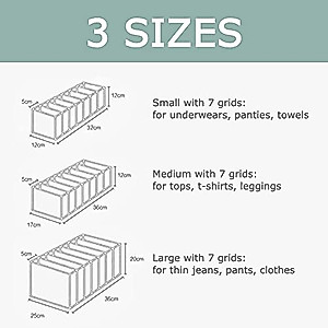 NEATR Wardrobe Organizer, 7 Grids Washable Clothes Organizer for Folded Clothes, 2 Pieces Foldable Wardrobe Clothes Organizer for Jeans, Dividers Nylon Clothing Organizer for Drawer (14.2Lx9.84Wx7.87H inch)