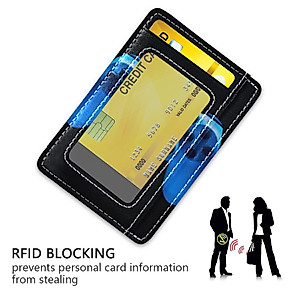 Video Game Joystick Gamepad in Blue Neon Lights Isolated on Black Slim Minimalist Wallet, Front Pocket RFID Leather Blocking Card Holder Case for Men Women Girls Ladies, Stylish Printing Gift