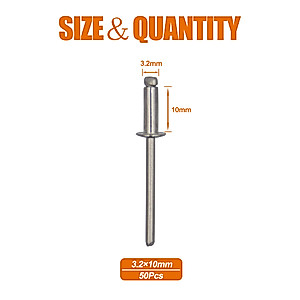 ISPINNER 50pcs 1/8" x 3/8" Stainless Steel Blind Rivets, 3.2 x 10mm Pop Rivets, Pack of 50