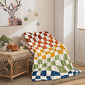 Checkerboard Throw Blanket,Ultra-Soft Flannel Blanket,Colorful Twist Blanket for Couch,Abstract Grid Fuzzy Throw Blanket,Lightweight Blanket for All Seasons Sofa,(Gradient,Blue and Brown 49"x 61")