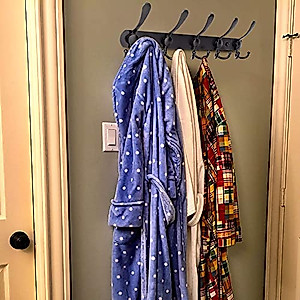 Qihtldsy Coat Rack Wall Mount, Stainless Steel Coat Hooks, 5 Tri Hooks, Heavy Duty Hook Rail for Coat Hat Towel Bag Purse Robes Bedroom Kitchen Bathroom Entryway (Black, 2 Packs)