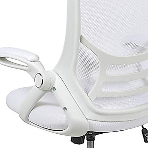 Flash Furniture High Back White Mesh Ergonomic Swivel Office Chair with White Frame and Flip-up Arms 26.5D x 26.5W x 44H in