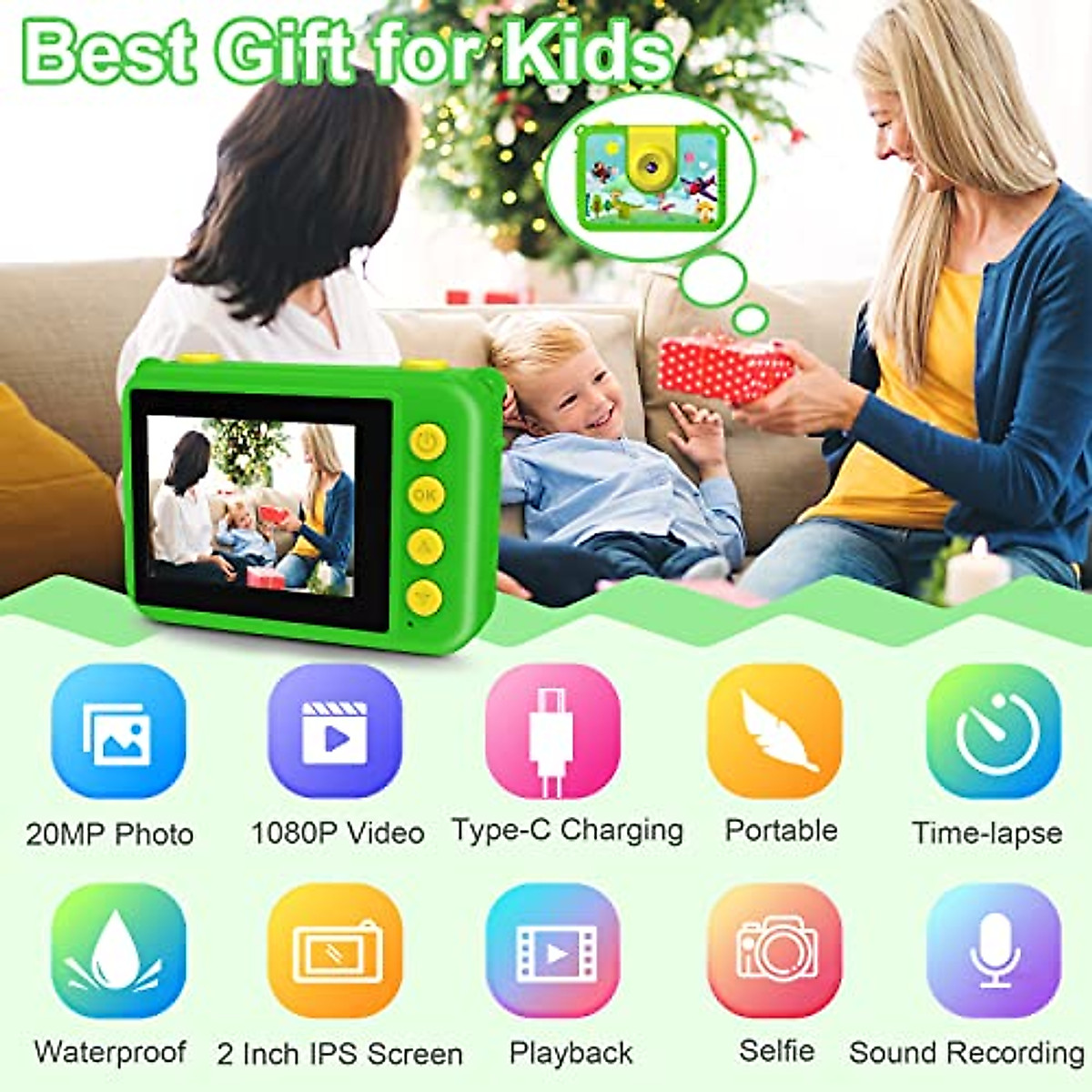 GKTZ Kids Waterproof Camera - Underwater Camera Birthday Gifts for Girls Boys Children Digital Action Camera with 32GB SD Card, Pool Toys for Kids Age 4 5 6 7 8 10